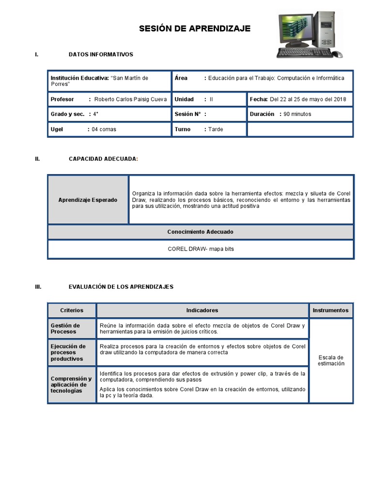 Sesión de Aprendizaje-Corel Draw-Efectos3 | PDF | Maestros | Aprendizaje