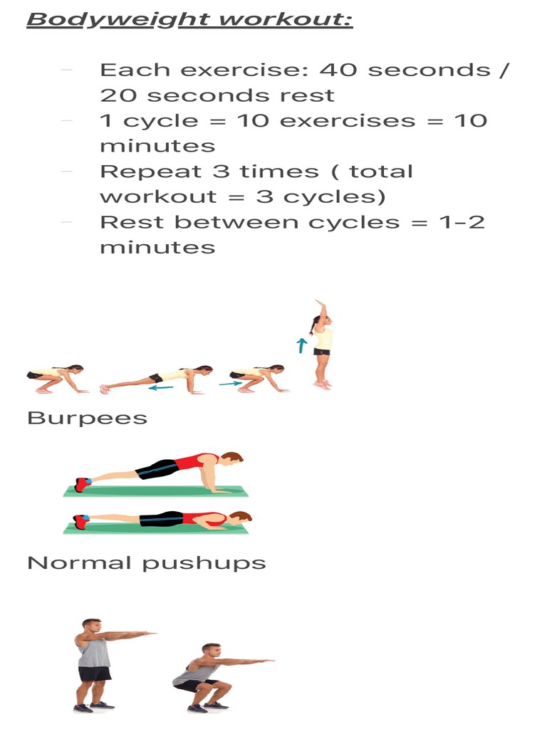 Each Exercise: 40 Seconds / 20 Seconds Rest 1 Cycle 10 Exercises 10 ...