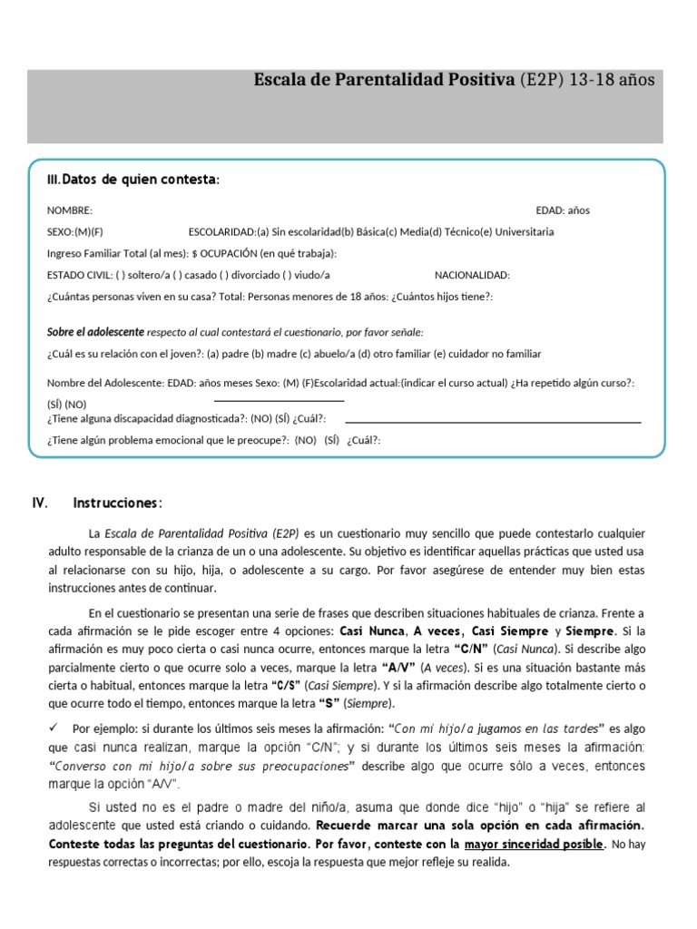 E2p-13-18 Años | PDF | Cuestionario