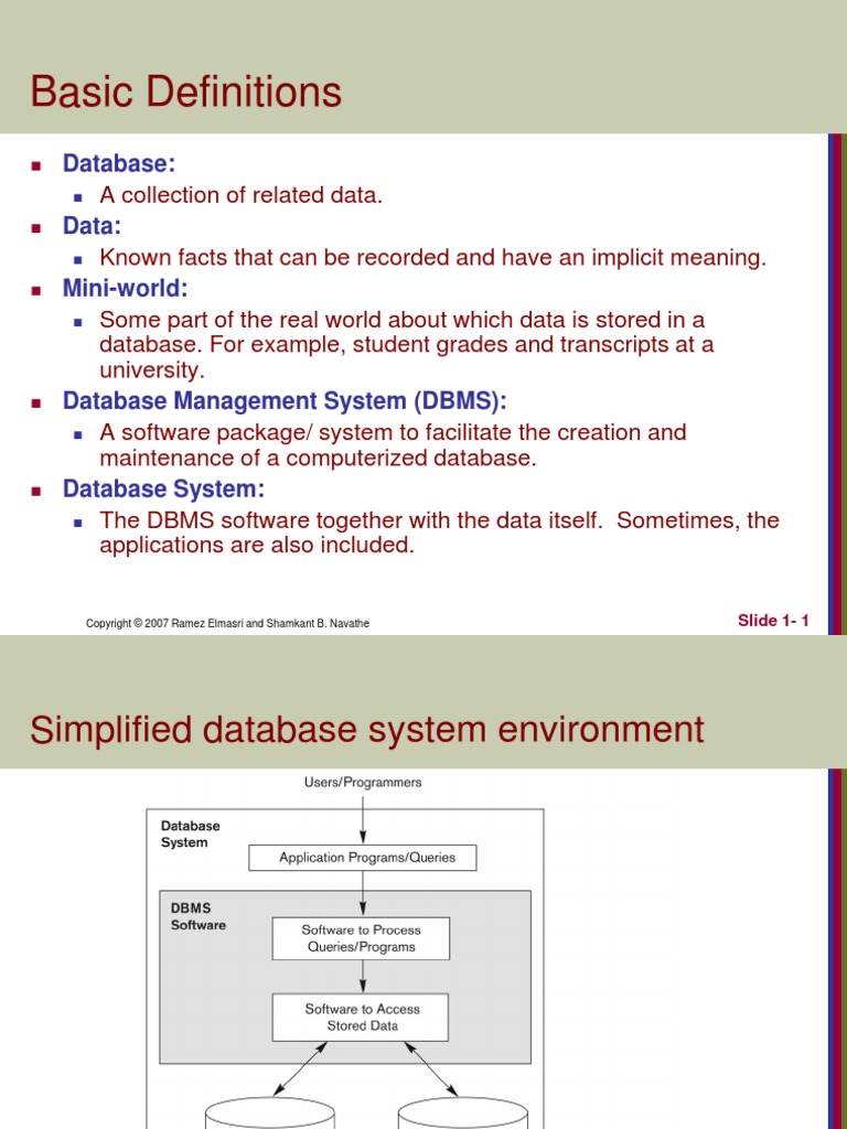 Basic Definitions: Database: Data: Mini-World | PDF | Databases | Conceptual Model