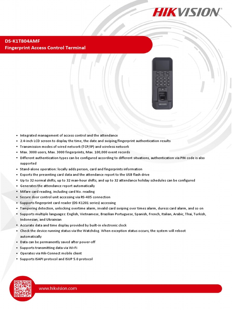 DS-K1T804AMF Fingerprint Access Control Terminal | PDF | Access Control ...