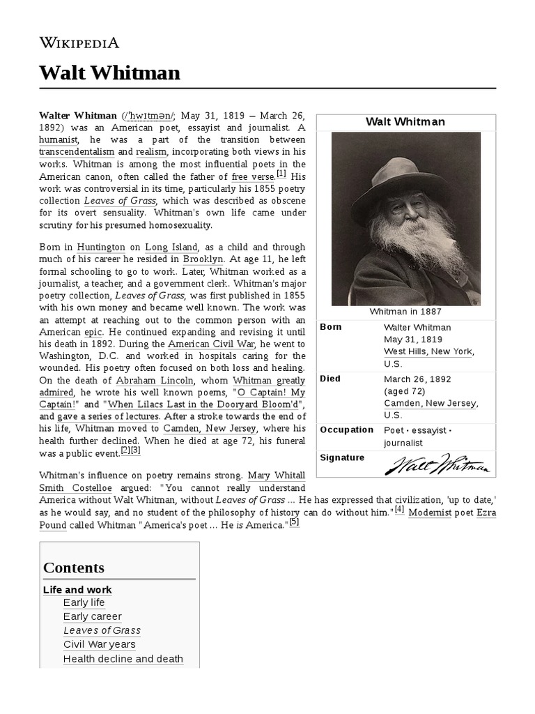 Walt Whitman Educational Background