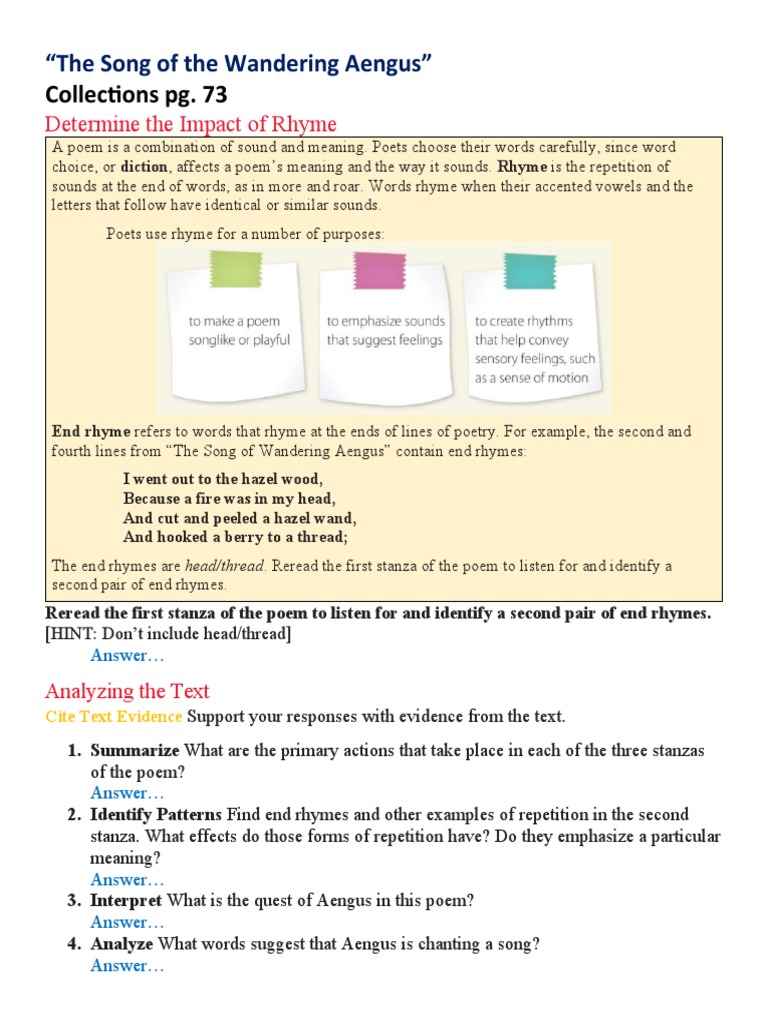 The Song of The Wandering Aengus-Sonnet 43 Questions | PDF | Poetry | Rhyme