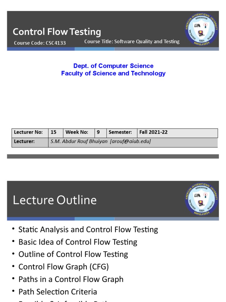 Control Flow Testing: Dept. of Computer Science Faculty of Science and ...