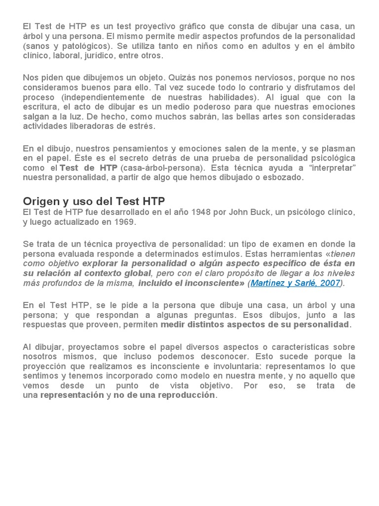 HTP Es Un Test Proyectivo Gráfico Que Consta de Dibujar Una Casa | PDF ...