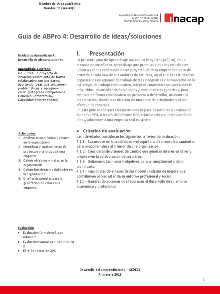 Guía - ABPro Unidad 4 | PDF | Iniciativa empresarial | Evaluación