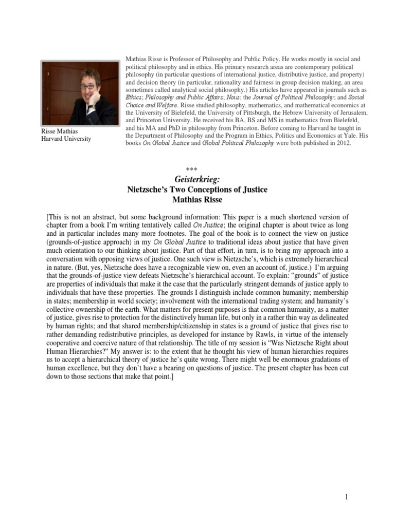 Nietzsche's Two Conceptions of Justice Mathias Risse: Geisterkrieg ...