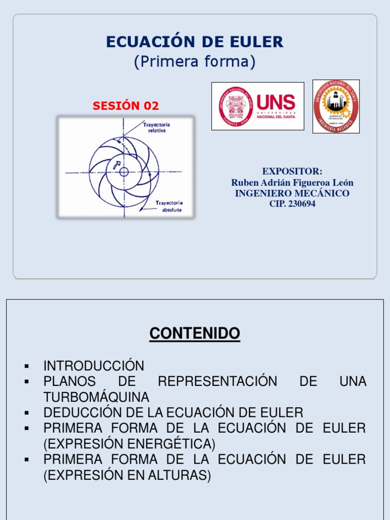 SESIÓN 02 - ECUACIÓN DE EULER (1era FORMA) | PDF | Turbomaquinaria | Ingeniería mecánica