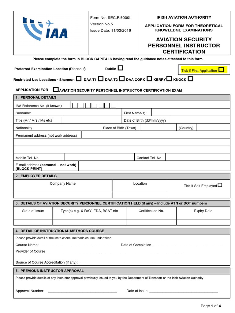 IAA Aviation Security Exam Application | PDF | Payments | Cheque
