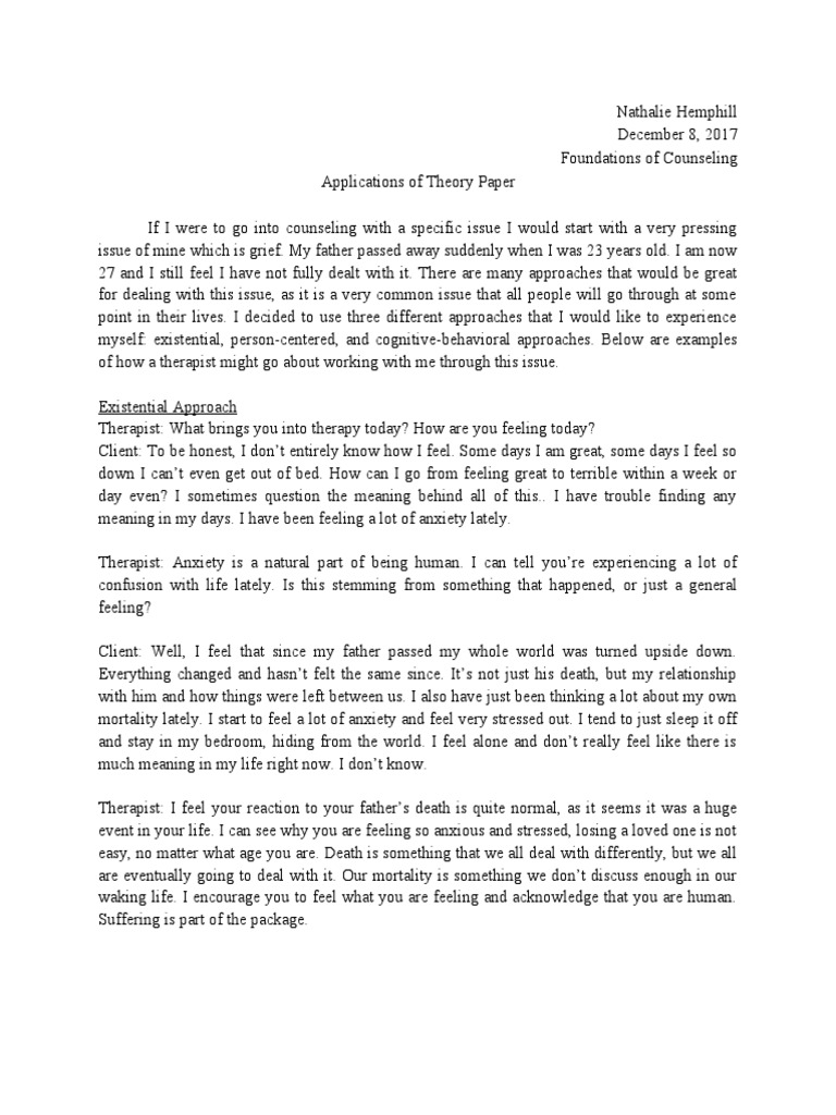 Applications of Theory Paper | PDF | Feeling | Psychotherapy