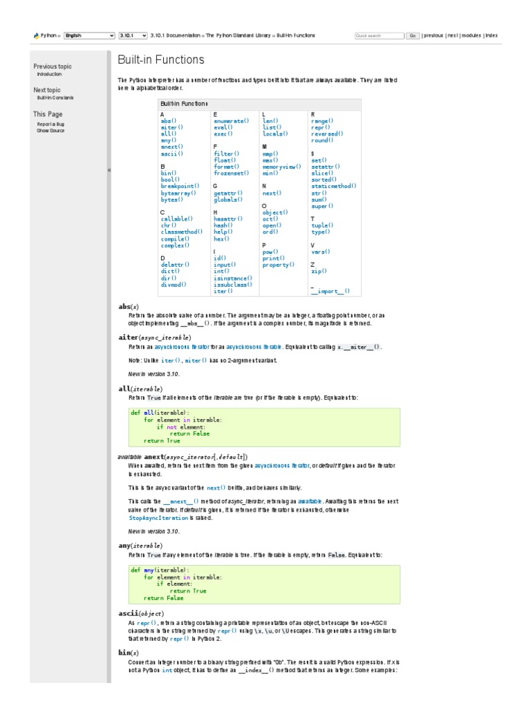 Docs Python Org 3 Library Functions HTML | PDF | Parameter (Computer ...