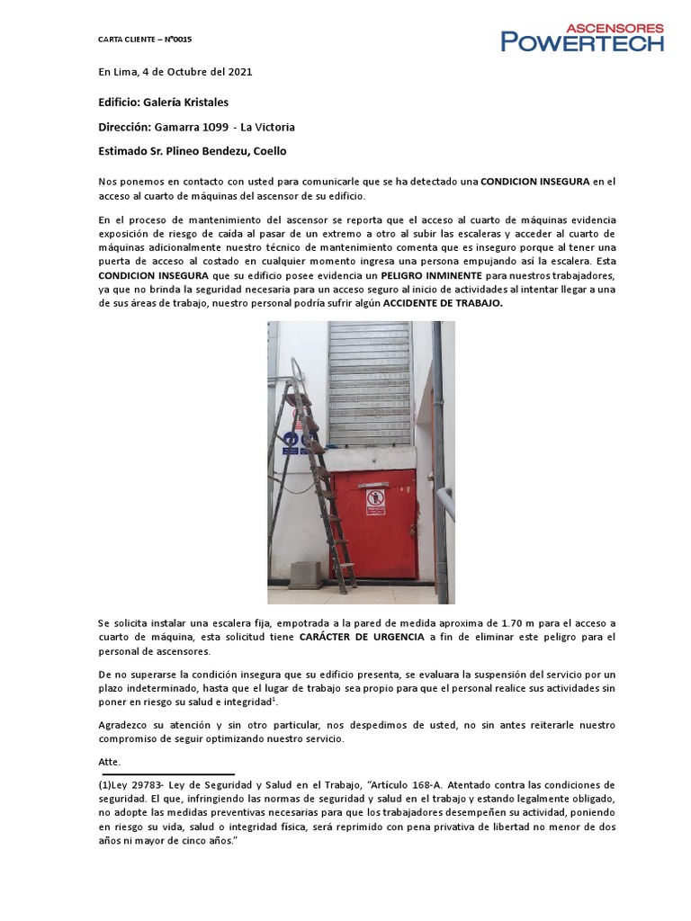 CC N015 - Carta Cliente Observacion de Seguridad - Gamarra 1099 | PDF