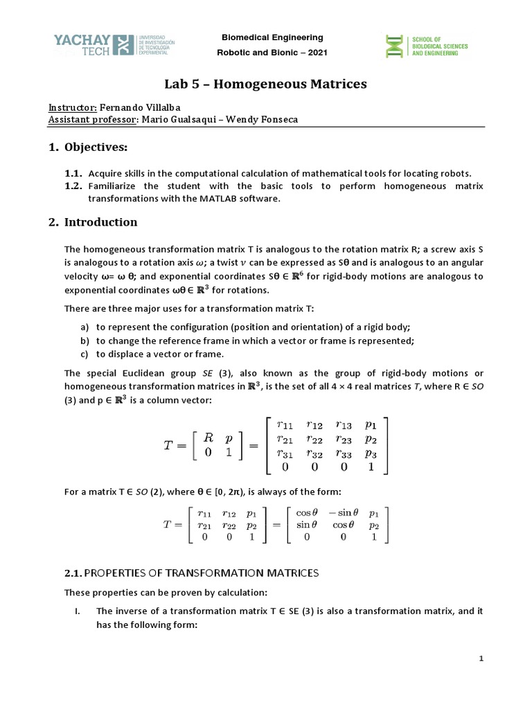 Guide 5 - Homogeneous Matrices | PDF | Matrix (Mathematics) | Cartesian ...