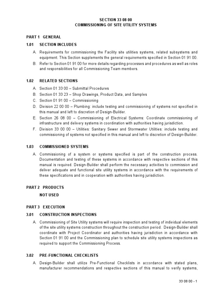 33 08 00 - Commissioning of Site Utility Systems | PDF | Specification ...