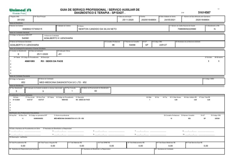 Guia de Serviço Profissional / Serviço Auxiliar de Diagnóstico E ...
