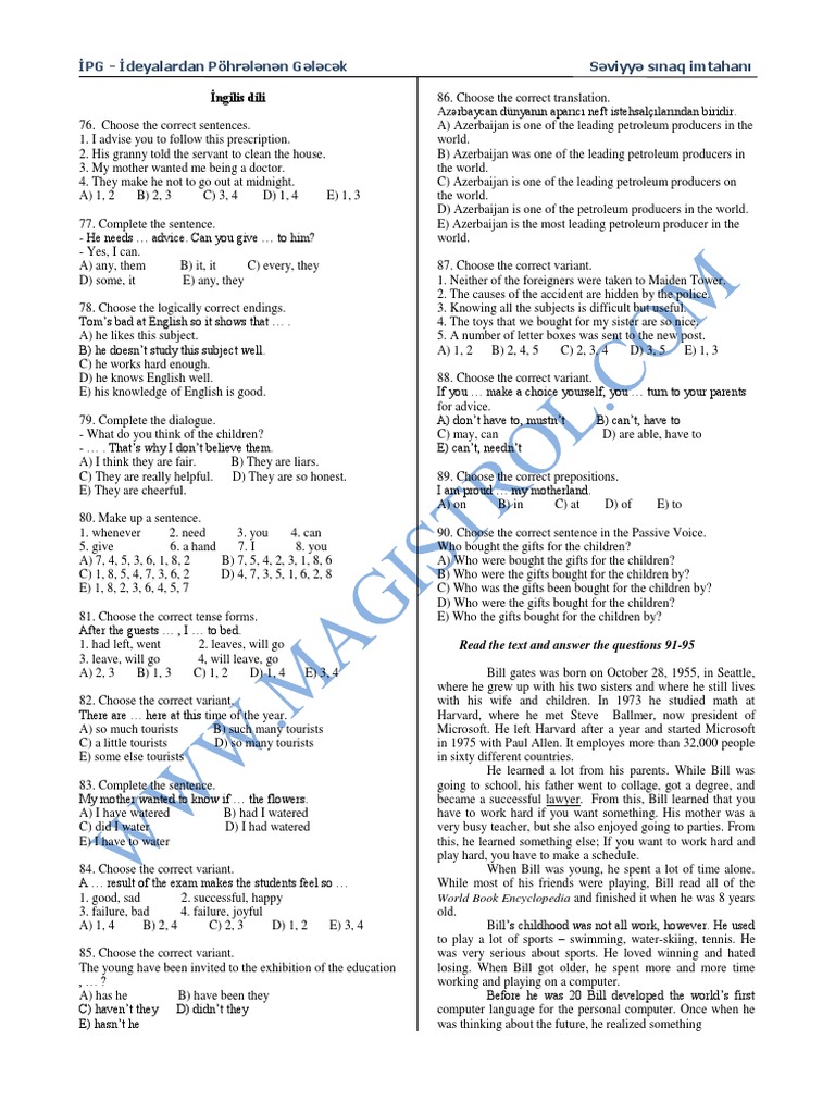 Magistr Sinaq İmtahanı İngilis Dili | PDF