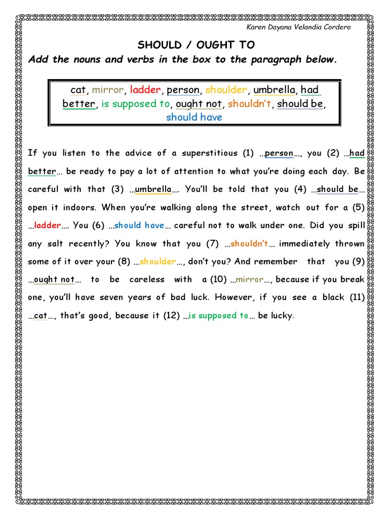 3 Exercises - SHOULD / OUGHT TO | PDF