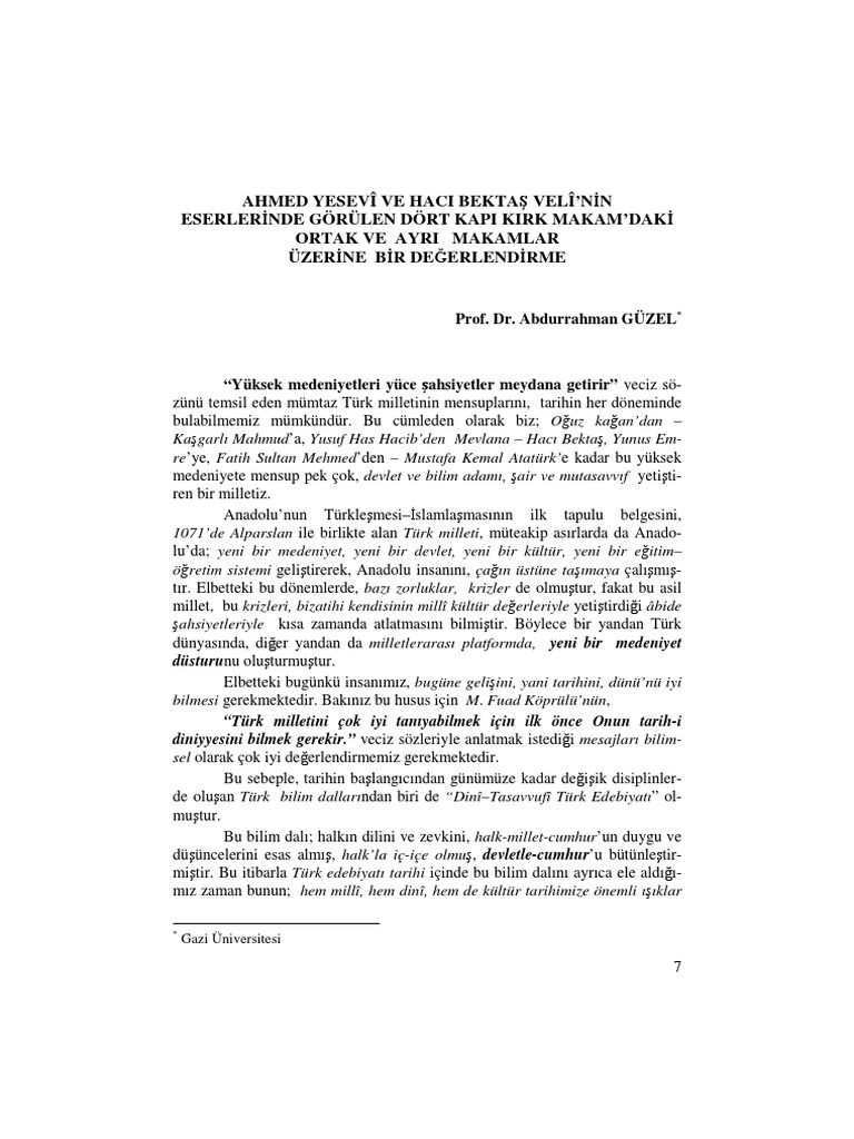 Ahmet Yesevi Ve Haci Bektas Dort Kapi | PDF