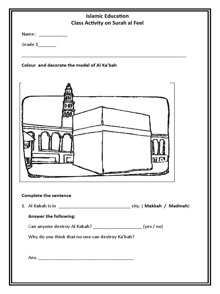 Islamic Education Class Activity On Surah Al Feel: Colour and Decorate ...