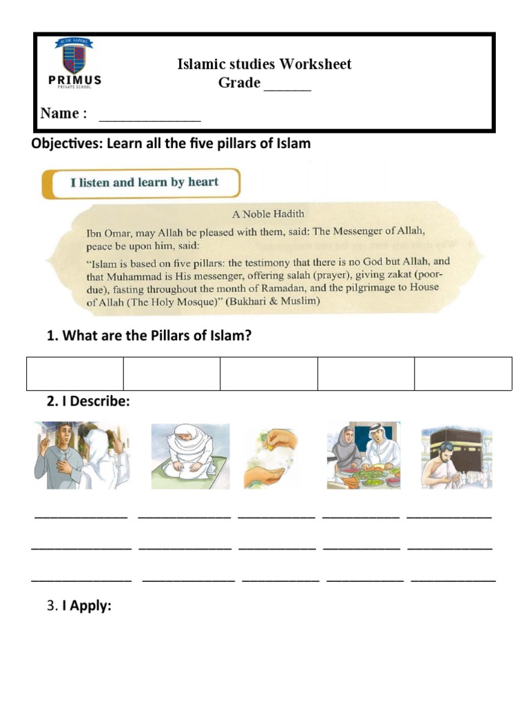 Islamic Studies Worksheet Grade - Name: - Objectives: Learn All The ...