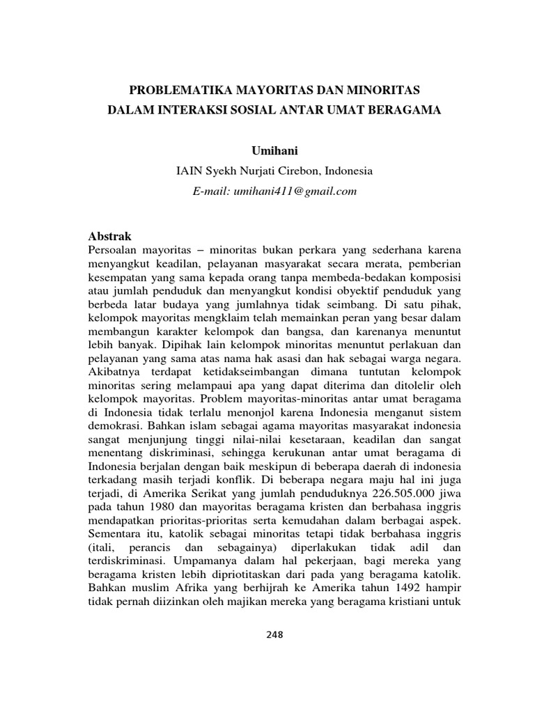 Problematika Mayoritas Dan Minoritas Dalam Interaksi Sosial Antar Umat ...