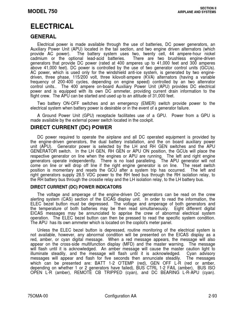Cessna Citation X-Electrical | PDF | Electric Generator | Relay
