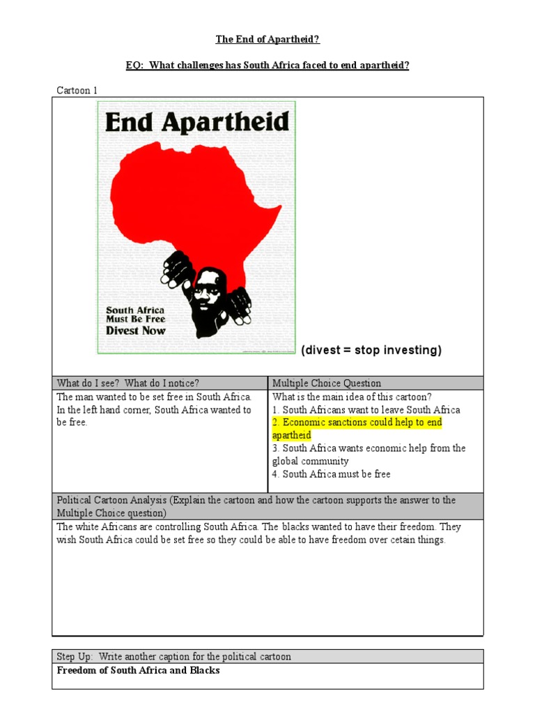 Analyzing Apartheid Political Cartoons | PDF | Apartheid | South Africa