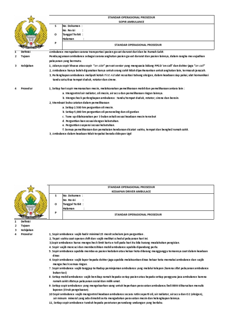 SOP Ambulance | PDF