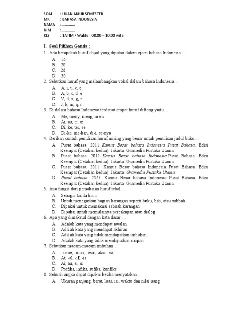 Soal Bahasa Indonesia EDIT | PDF