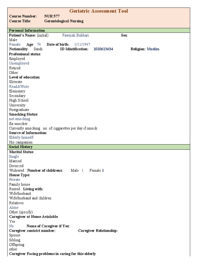 Geriatric Assessment Tool-1443 | PDF | Caregiver | Geriatrics