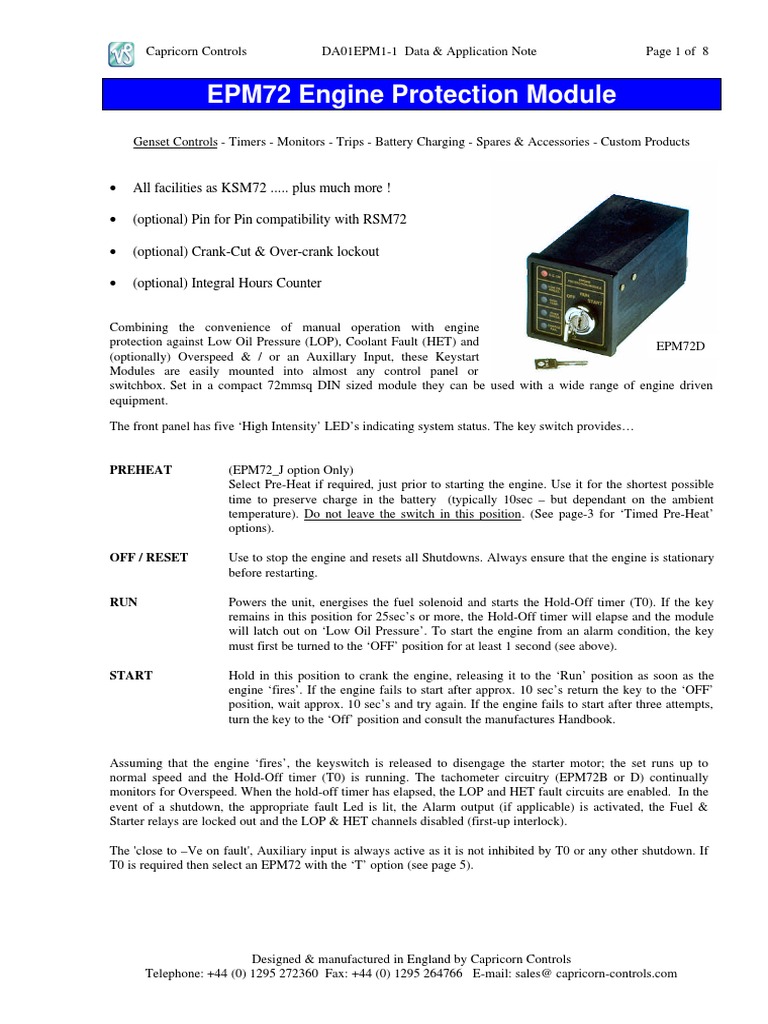 EPM72 Engine Protection Module | PDF | Relay | Direct Current