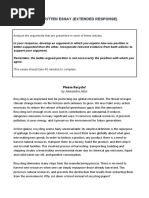GED Essay Sample 2 | PDF | Recycling | Municipal Solid Waste