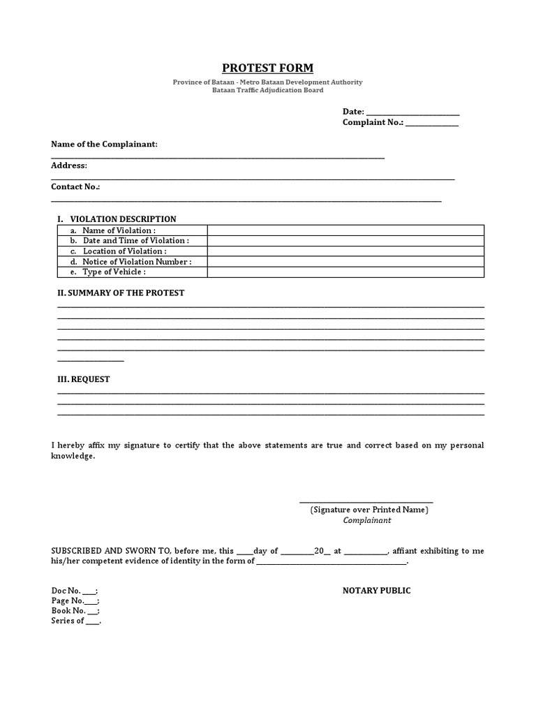 Bataan - Protest Form Final | PDF | Civil Law (Common Law) | Common Law