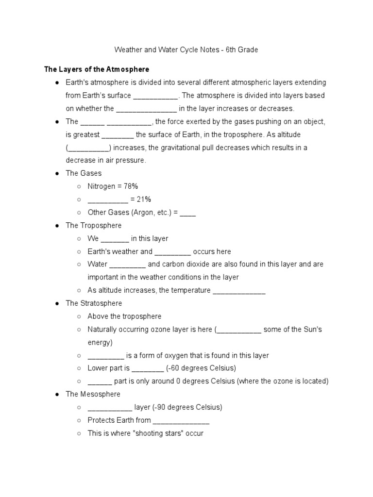 6th Grade Weather & Water Cycle Guide | PDF | Atmosphere Of Earth ...