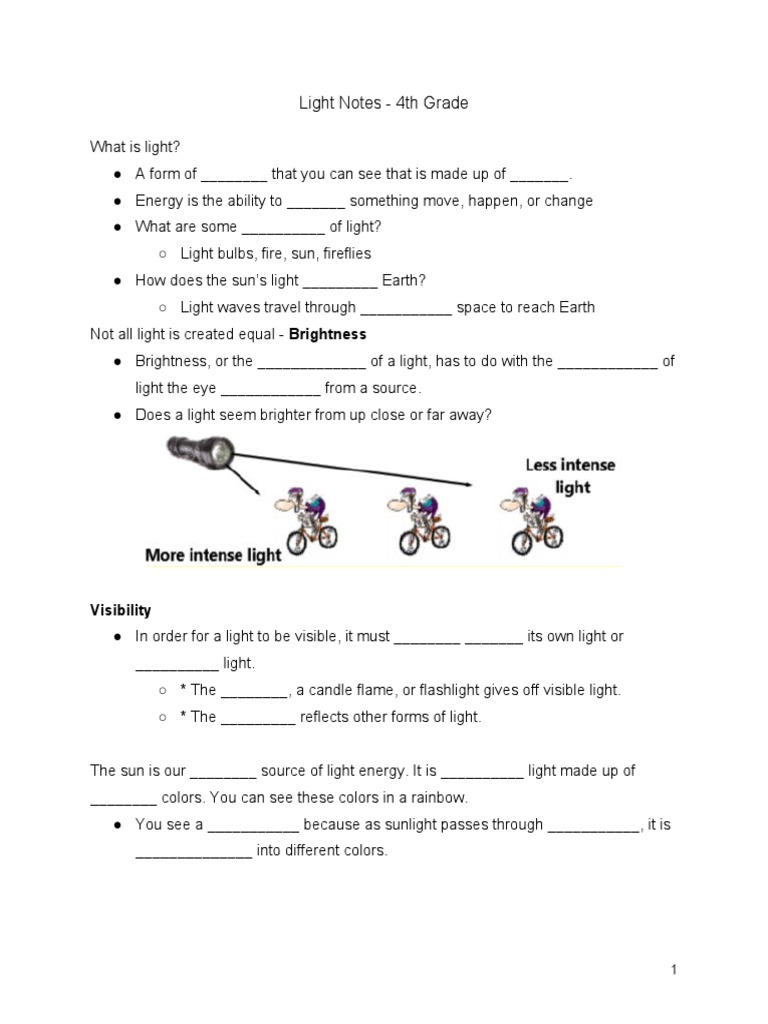 Light and Sound Notes - 4th Grade | PDF | Sound | Light