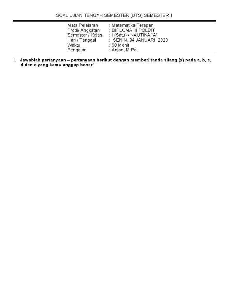 UTS Matematika Terapan Nautika | PDF | Perjalanan