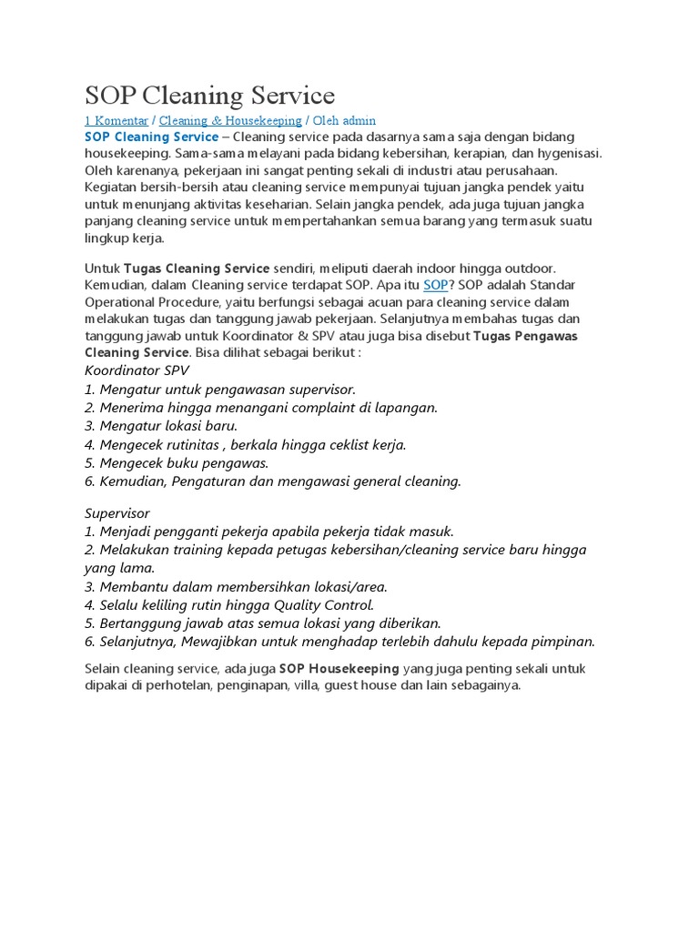SOP Cleaning Service | PDF