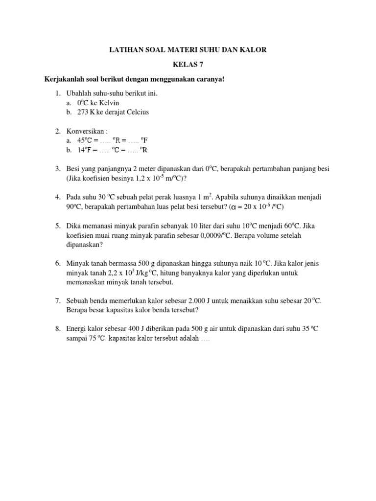 Latihan Soal Suhu dan Kalor Kelas 7 | PDF