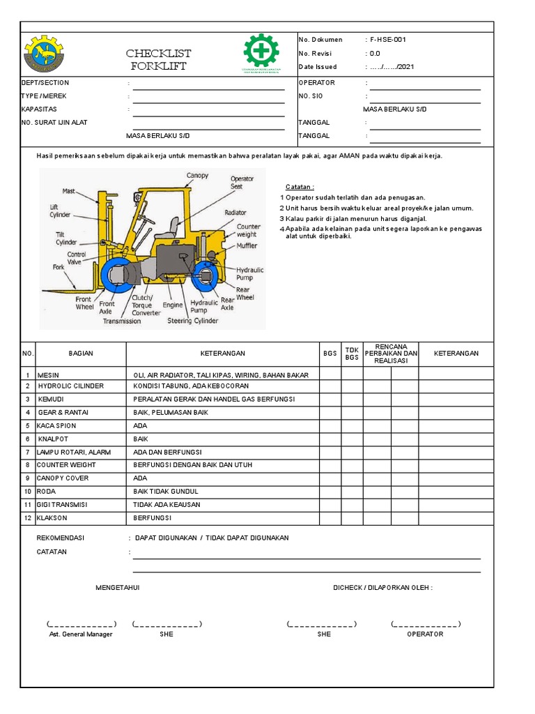 Form Checklist Inspeksi Forklift | PDF