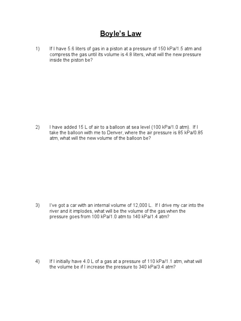 Boyles Law Practice Questions | PDF
