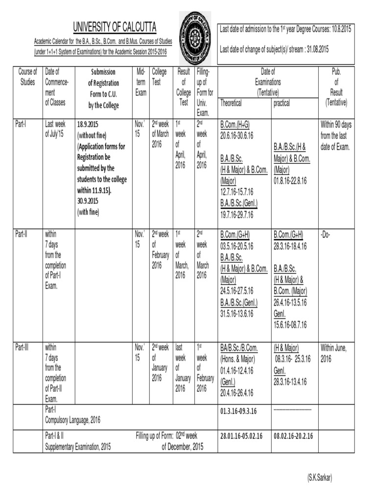 Calendar | PDF | Bachelor Of Arts | Educational Assessment And Evaluation