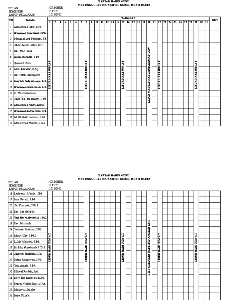Absen Guru & Karyawan | PDF