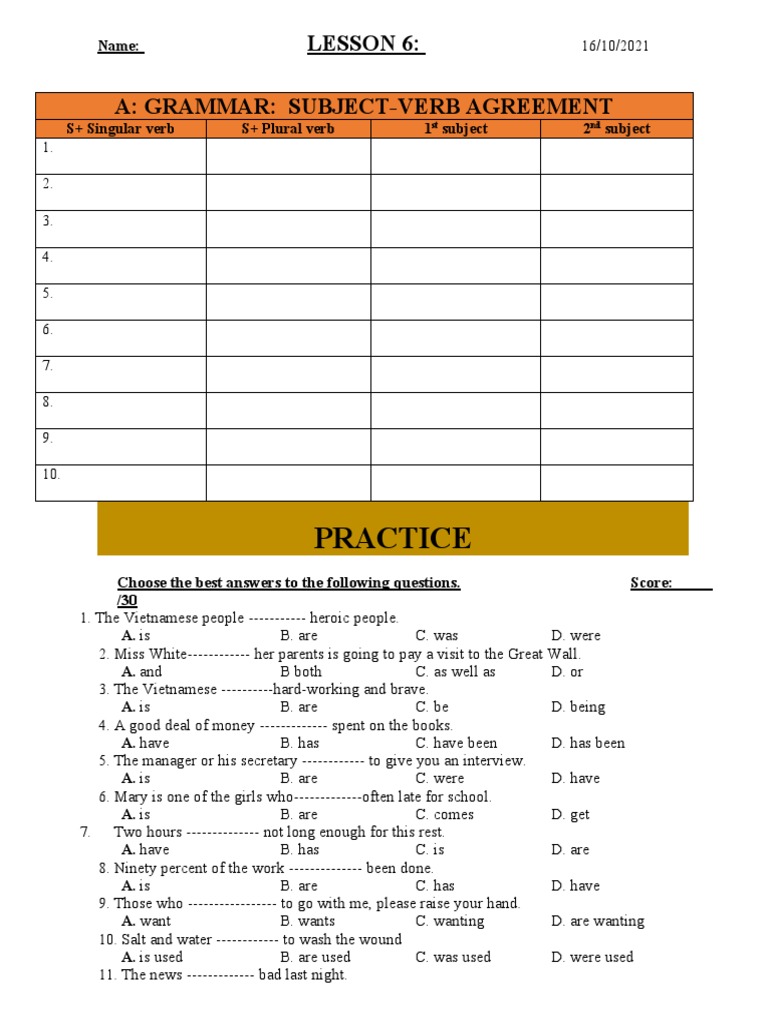 Lesson 6 S and V Agreement | PDF