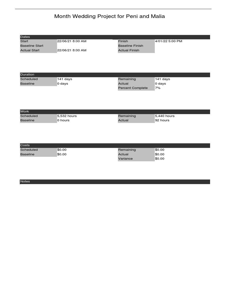 6 Month Wedding Project For Peni and Malia - Detail Report | PDF