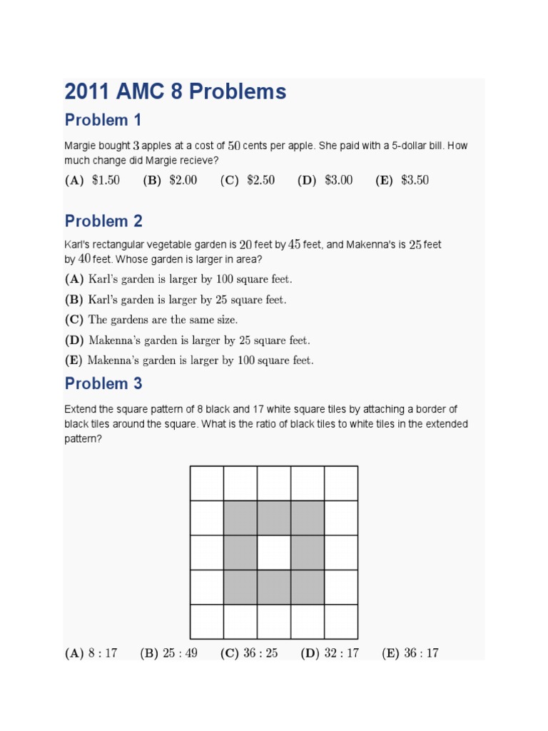 2011 AMC 8 Problems: Problem 1 | PDF | Area | Rectangle