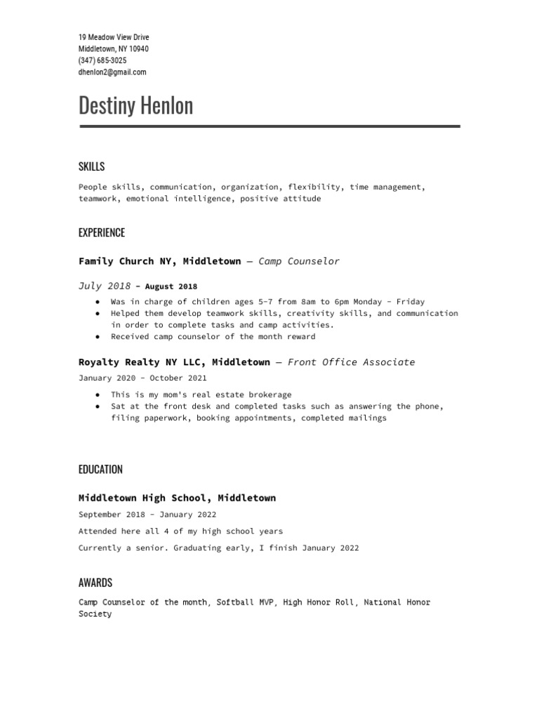 Destiny Henlon Resume | PDF | Wellness