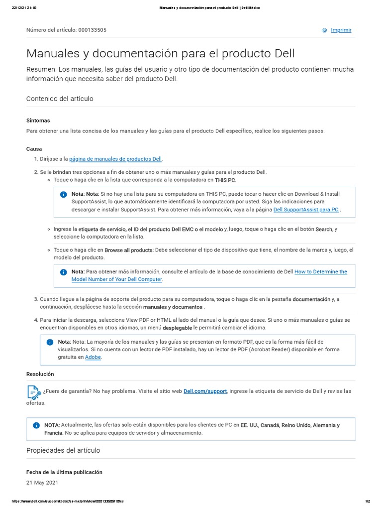 Manuales y Documentación para El Producto Dell - Dell México | PDF ...