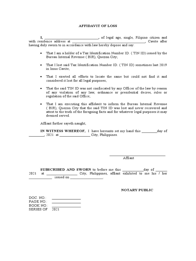 Affidavit of Loss Tin | PDF
