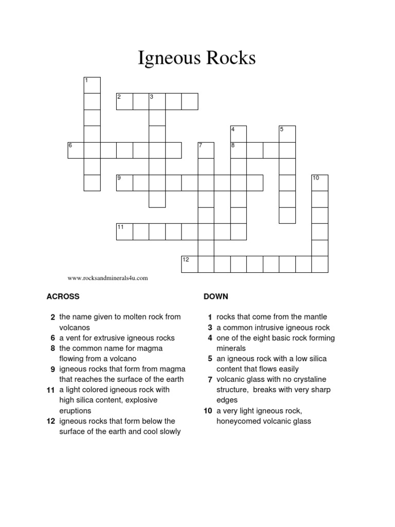 Igneous Rocks Crossword Puzzle | PDF