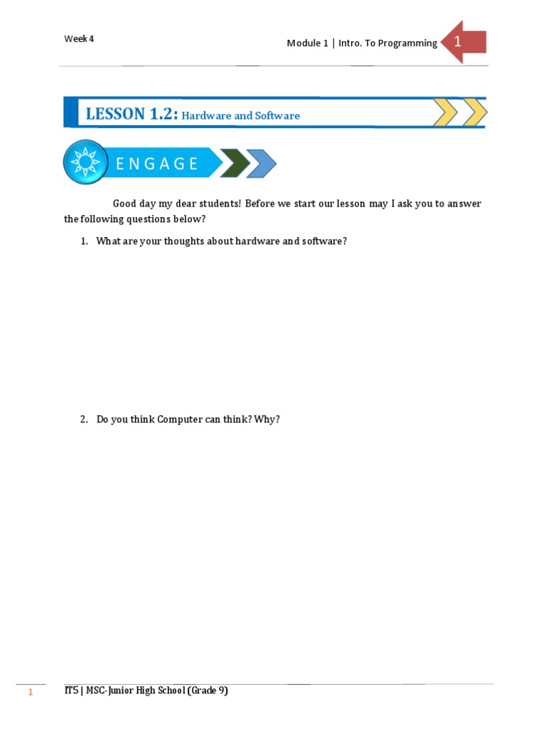 Lesson 1.2 Hardware and Software | PDF | Computer Data Storage | Random ...